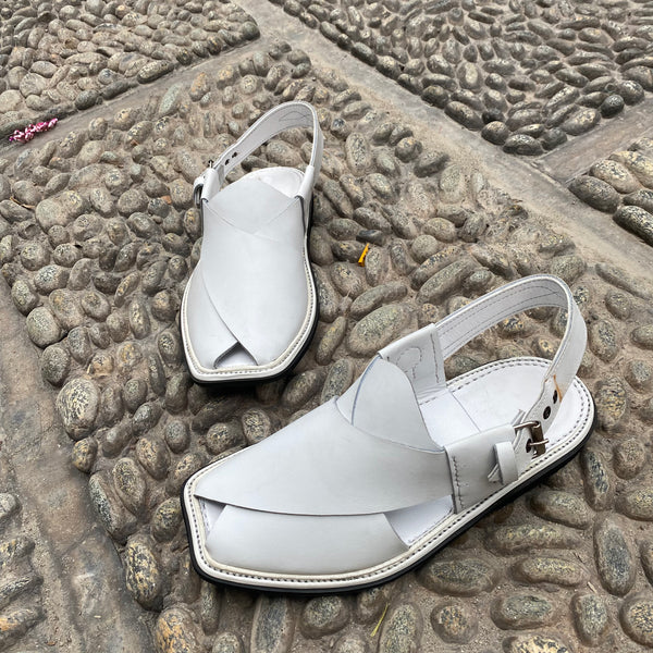 Charssada Chappal white -Pure Leather Handmade – Lala Shabbir Chappal