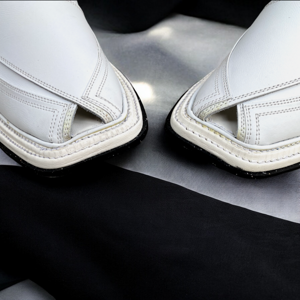Double Sole Takidar Chappal White - Pure Leather Handmade Peshawari ch ...