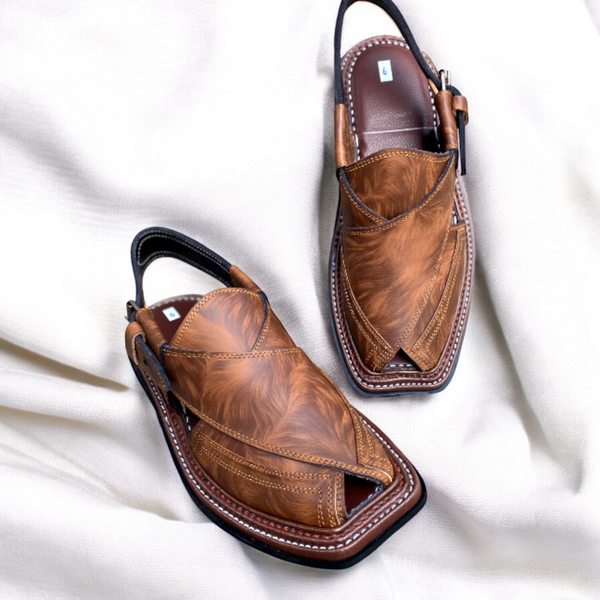Double Sole Takidar Chappal Tiger Print - Pure Leather Handmade Peshaw ...